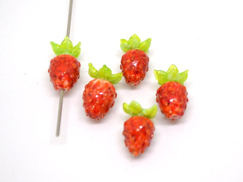 Red Lampwork Strawberry, Berry Glass Beads, Lampwork Berries, Berry ...