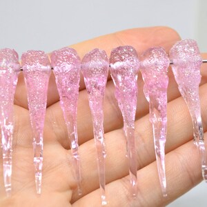 Pink Icicle Glass Beads, Christmas Beads, Transparent Glass Beads, Snow ...