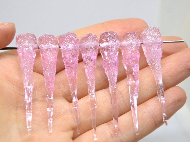 Pink Icicle Glass Beads Christmas Beads Transparent Glass - Etsy