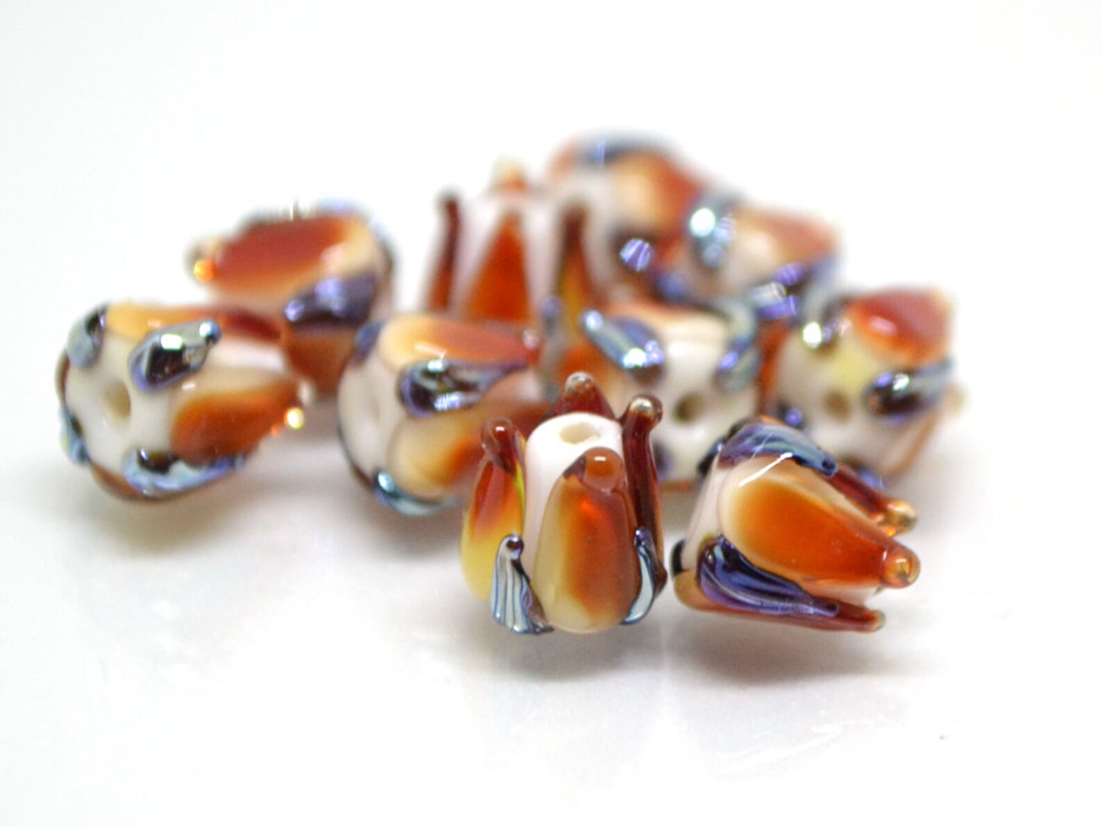 Red Small Lampwork Beads, Transparent Red White Flower Beads, Tiny ...