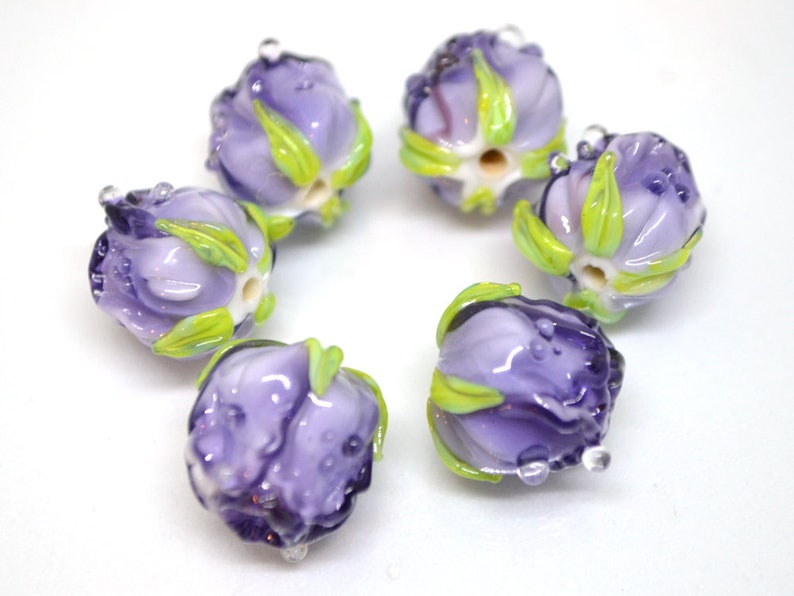 Purple Rosebud Beads, Violet Floral Lampwork, Purpure Glass Beads ...