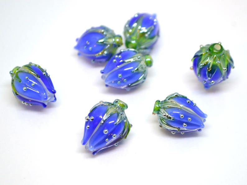 Cobalt Blue Glass Flower Beads for Jewelry Blue Flower Earrings Blue ...
