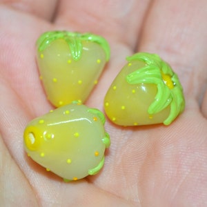 Yellow Strawberry Glass Beads, 12mm Lampwork Berries, Glass Strawberry ...