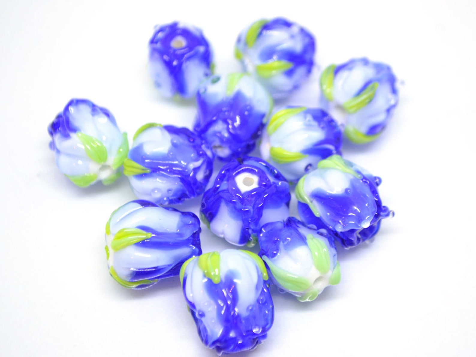 Blue Rose Bud Beads Lampwork Rose Beads Cobalt Blue Beads - Etsy