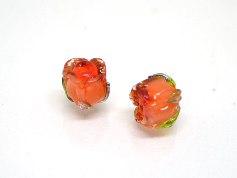 Small 7mm Orange Rosebud Beads Rose Glass Beads Floral | Etsy