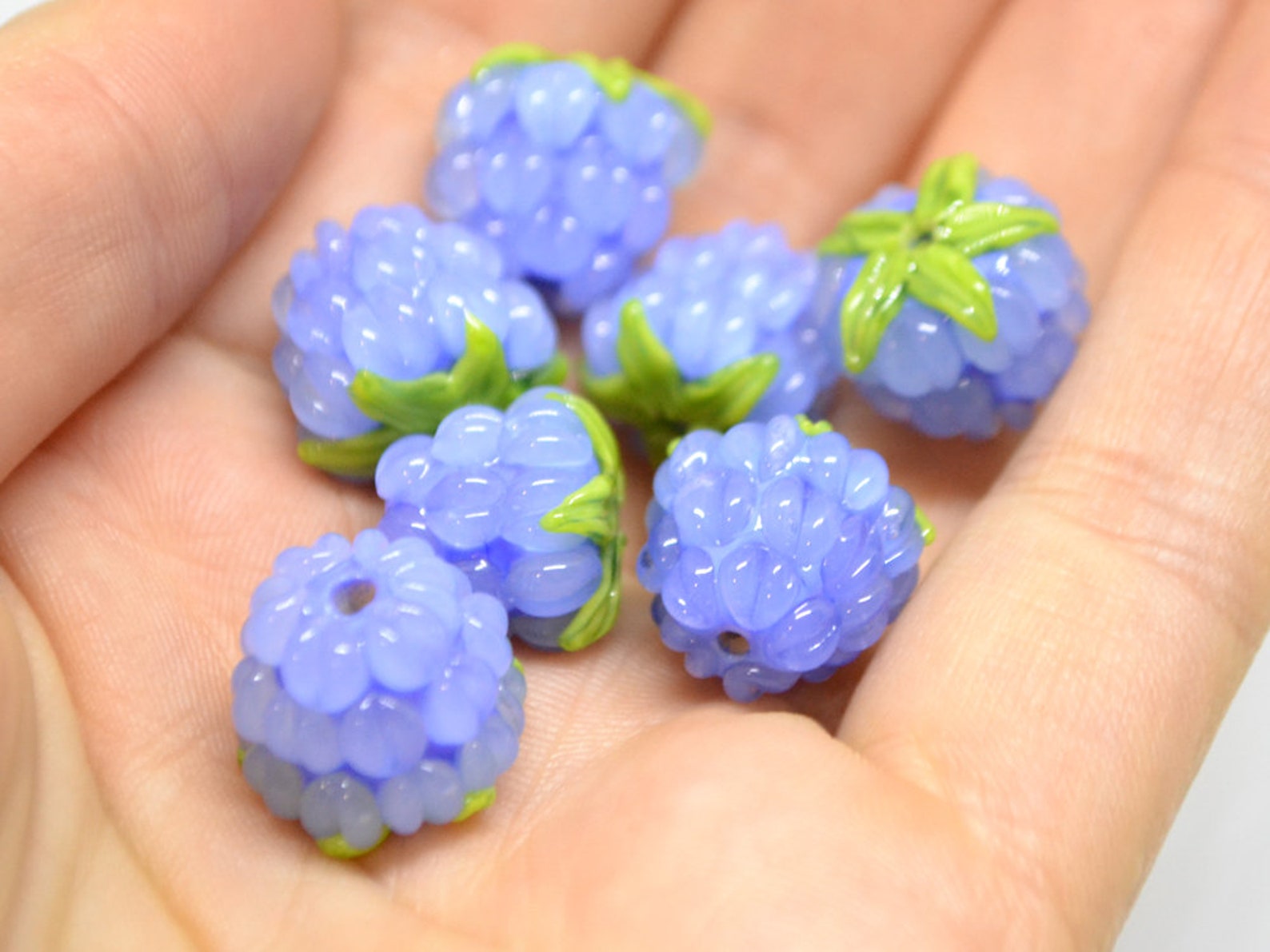 Periwinkle Blue Lampwork Raspberry Glass Berries Lampwork | Etsy