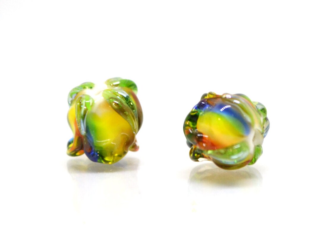 Rainbow 8mm Rosebud Beads, Rose Glass Beads, Floral Lampwork, Colorful ...