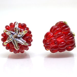 Red Silver Lampwork Raspberry, Red Glass Berries, Gloss Lampwork Beads ...