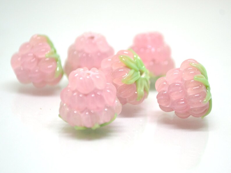 Pale Pink Lampwork Raspberry Pink Glass Berries Lampwork - Etsy