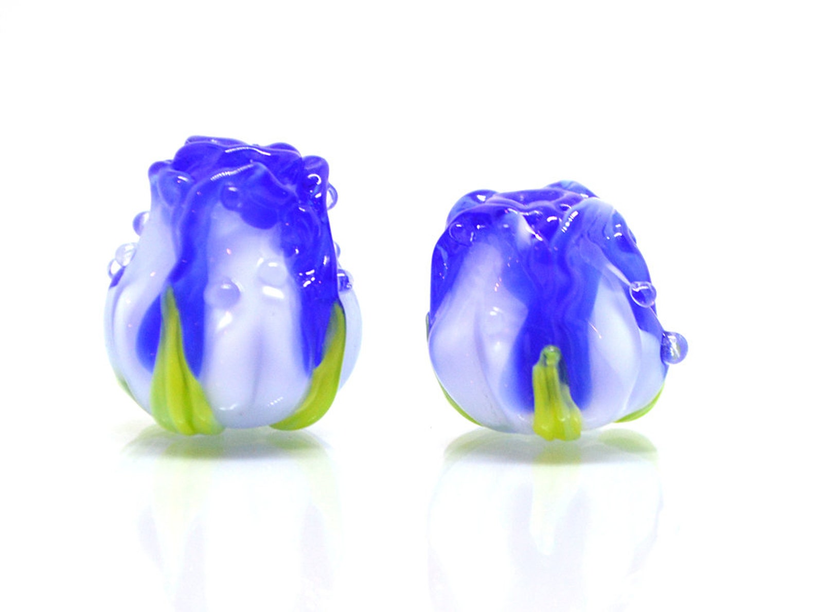 Blue Rose Bud Beads Lampwork Rose Beads Cobalt Blue Beads - Etsy