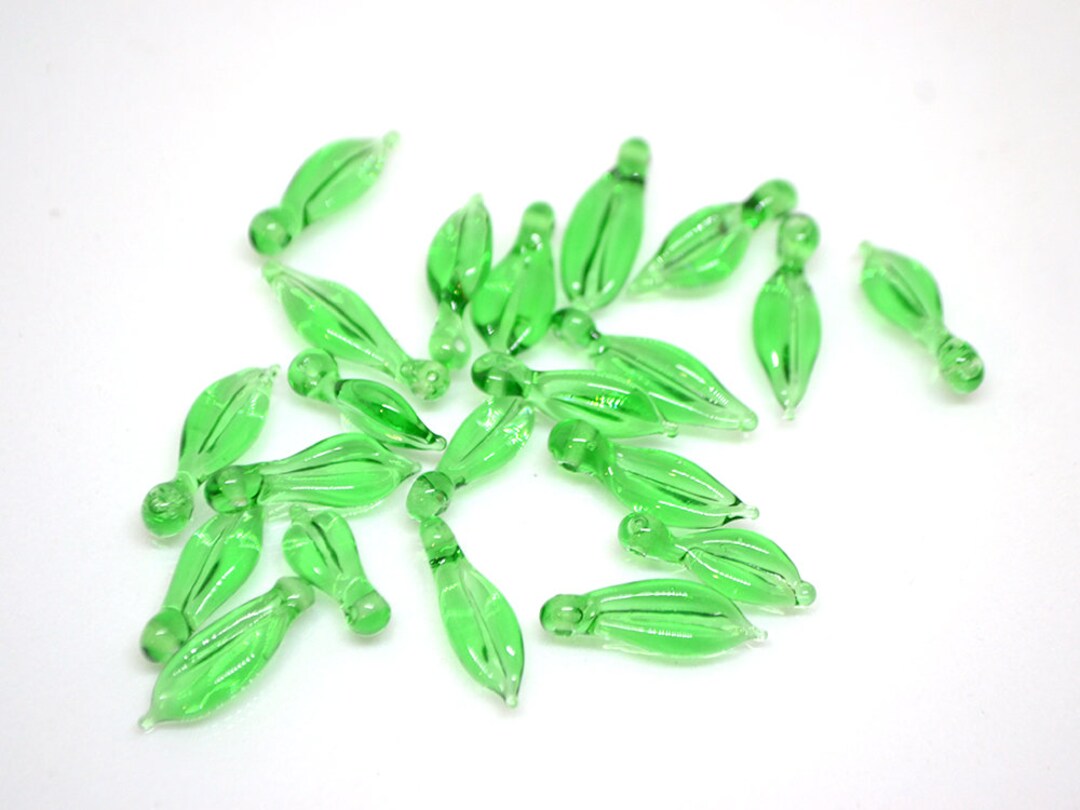 Peridot Green Glass Leaf Beads, Lampwork Leaves, Top Drilled Leaf Beads ...