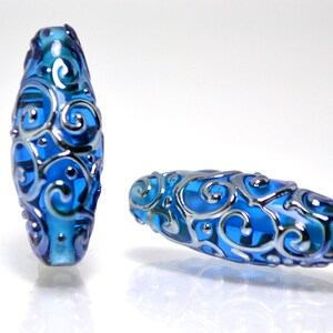 Lampwork Glass Handmade Bead Rhombus Oval Bead Swirl Aqua Jewelry ...