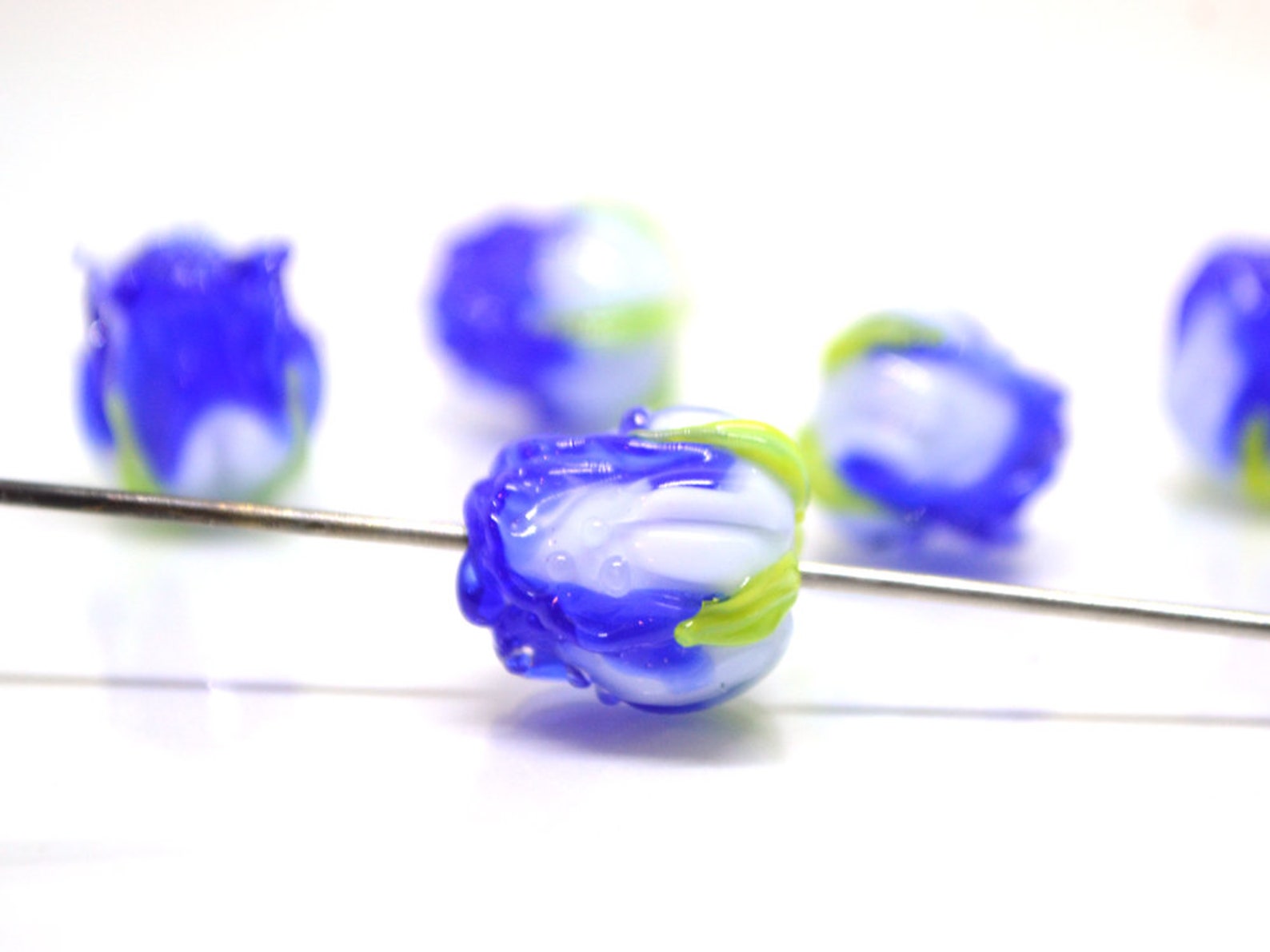 Blue Rose Bud Beads Lampwork Rose Beads Cobalt Blue Beads - Etsy