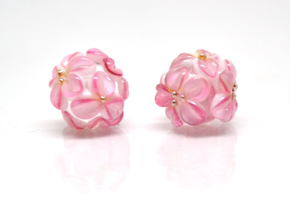 Pink Flower Beads Earring Half-drilled Beads Floral Set of - Etsy
