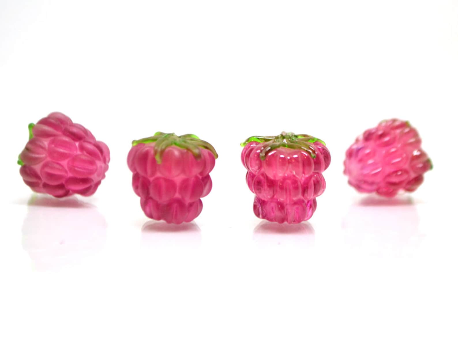 Bright Pink Lampwork Raspberry Frost Glass Berries Lampwork - Etsy