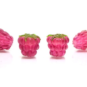 Bright Pink Lampwork Raspberry, Frost Glass Berries, Lampwork ...