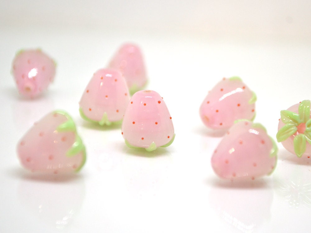 Pink Strawberry Glass Beads Lampwork Berries Lampwork - Etsy UK