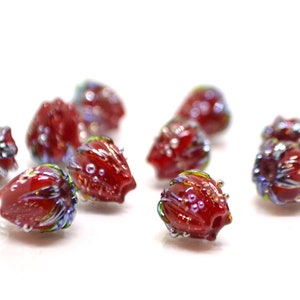 Bright Red Sparkle Flower Beads With Silver Dots, Floral Lampwork, 10mm ...