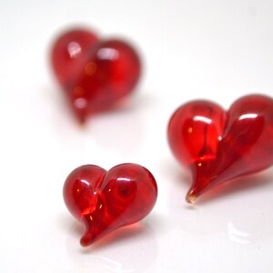 Red Heart Charm Beads, Lampwork Heart, Red Glass Beads, Glass Heart ...