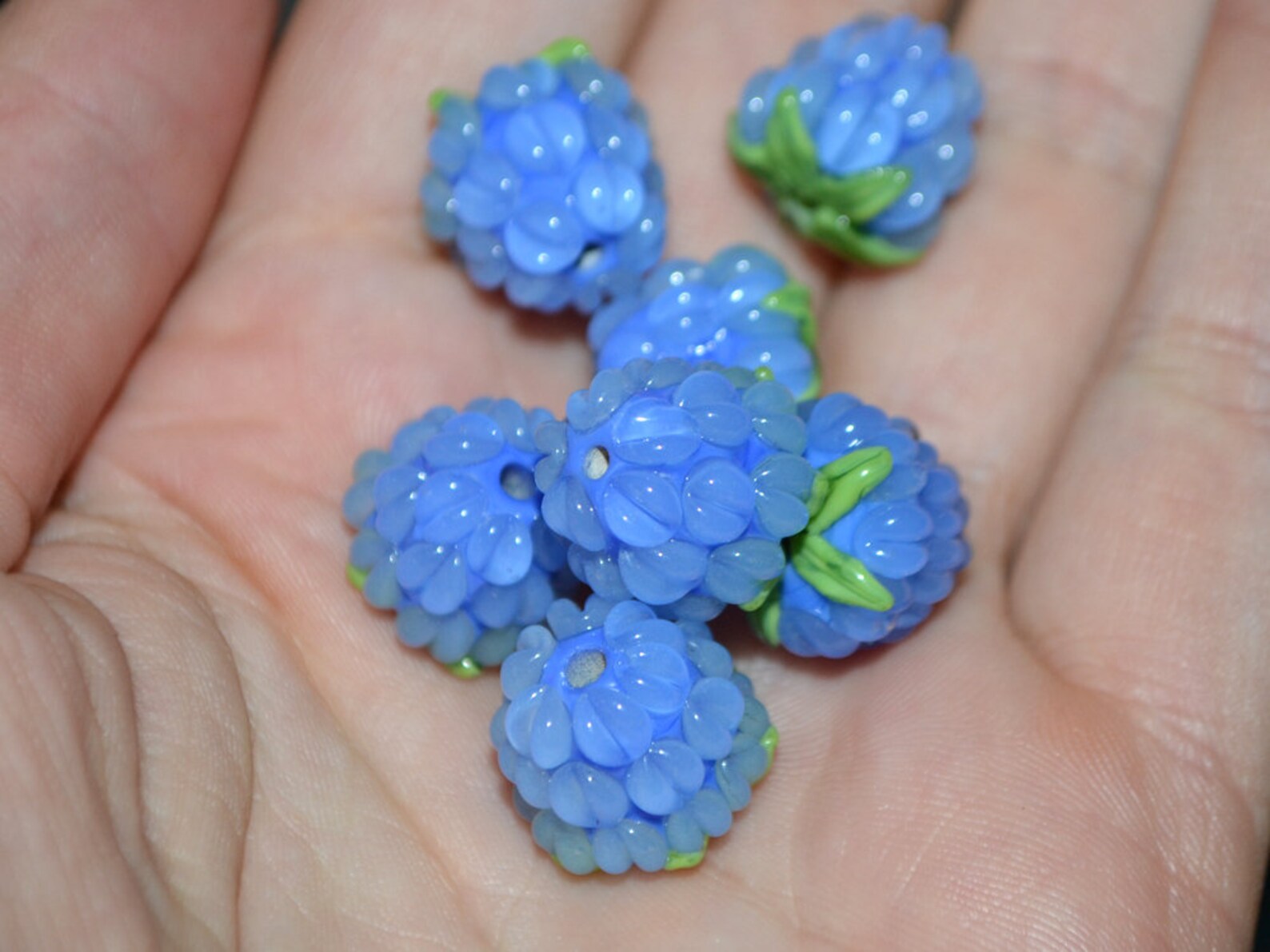 Periwinkle Blue Lampwork Raspberry Glass Berries Lampwork | Etsy