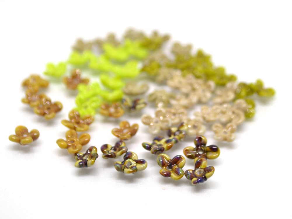 Tiny Olive Green Flower Beads, Very Small Flowers, Opaque Glass Flower ...