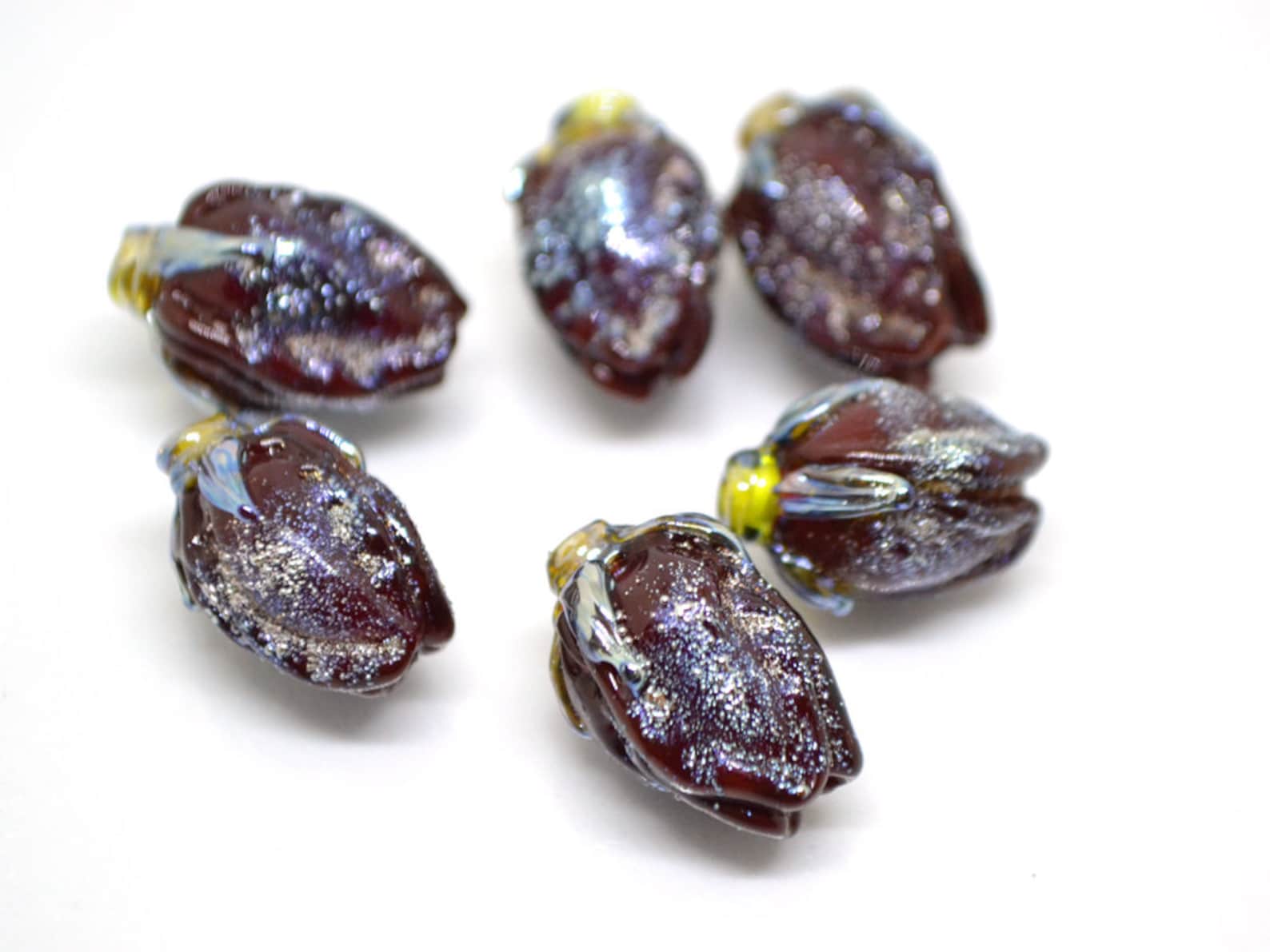 Dark Red Rose Bud Beads, Lampwork Rose Bead, Floral Lampwork Beads ...