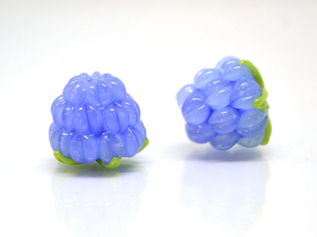 Periwinkle Blue Lampwork Raspberry, Glass Berries, Lampwork Berry Beads ...