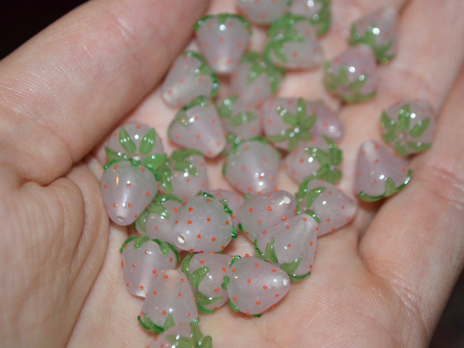 Blush Pink Strawberry 10mm Glass Beads Pale Pink Lampwork - Etsy