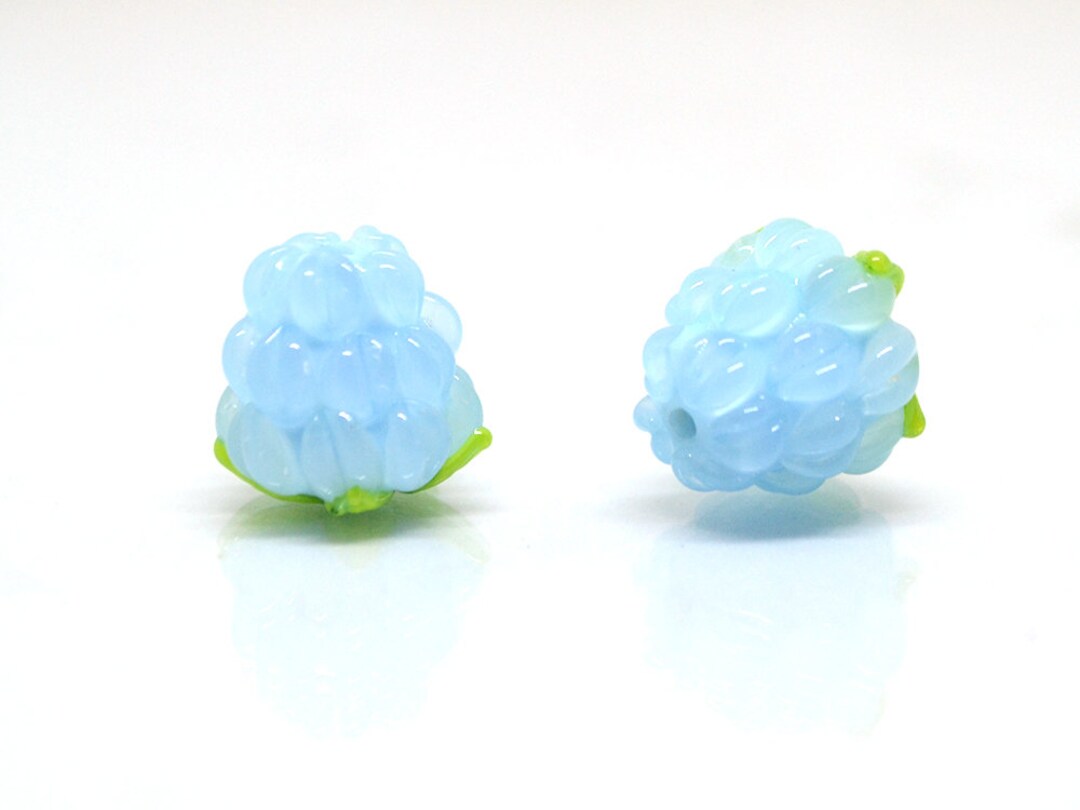 Sky Blue Lampwork Raspberry, Gloss Glass Berries, Lampwork Berry Beads ...