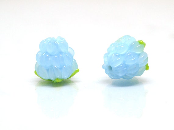Sky blue lampwork raspberry Gloss Glass berries Lampwork | Etsy