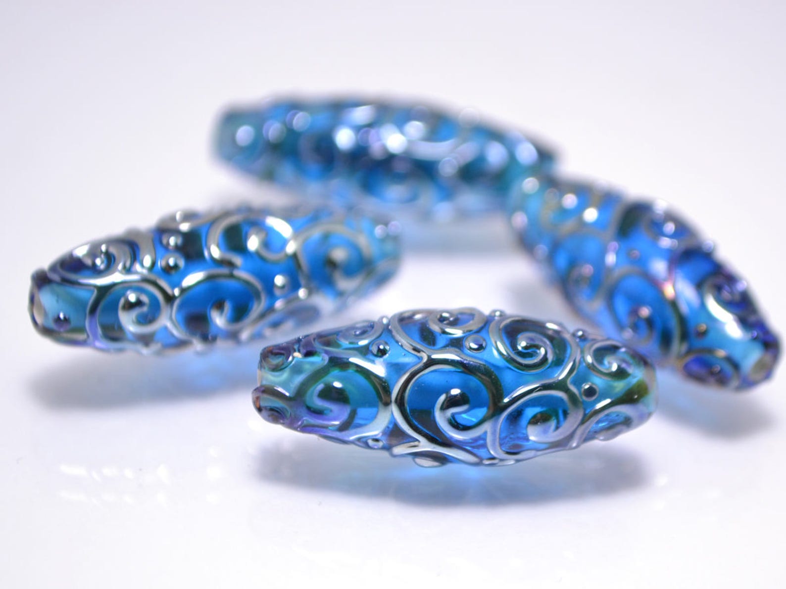 Lampwork Glass Handmade Bead Rhombus Oval Bead Swirl Aqua - Etsy