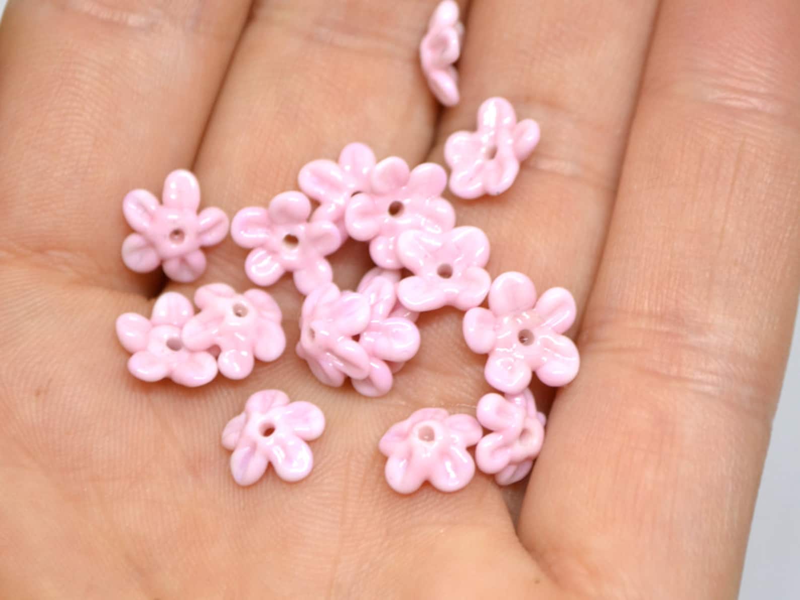 Opaque Pink Mini Flower Beads Pink Spacer Beads Wedding | Etsy