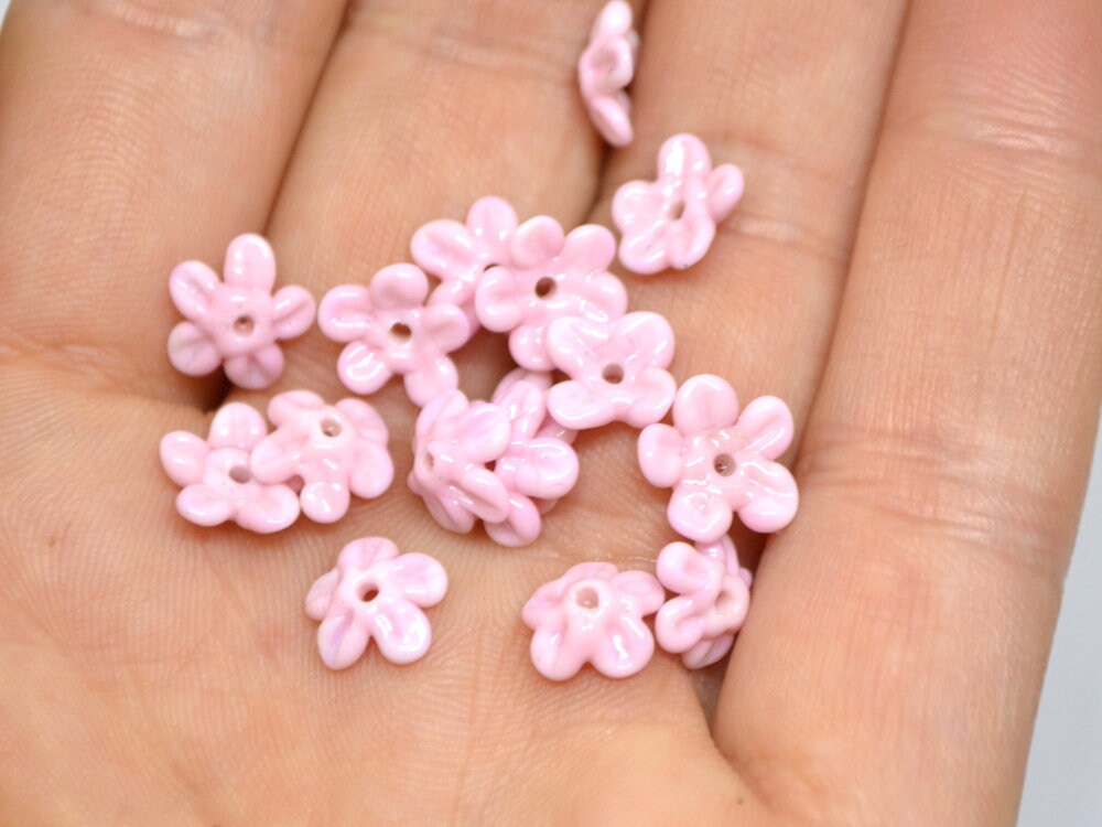 Opaque pink Mini flower beads Pink spacer beads Wedding | Etsy