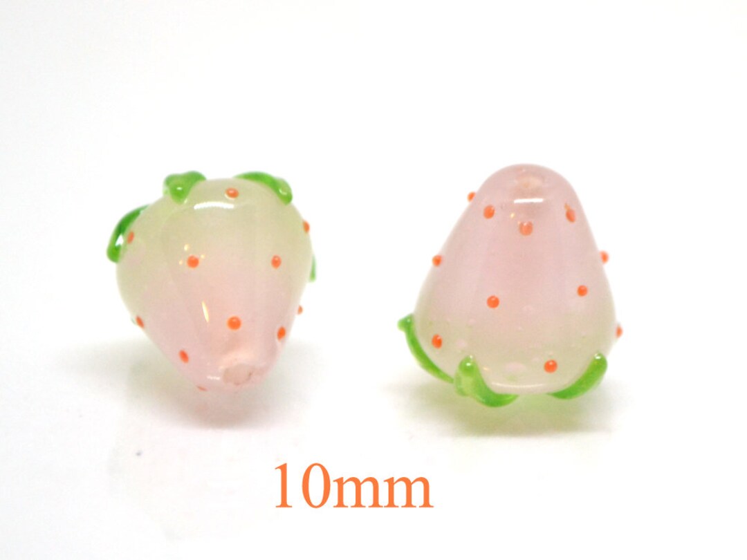Blush Pink Strawberry 10mm Glass Beads, Pale Pink Lampwork Berries ...
