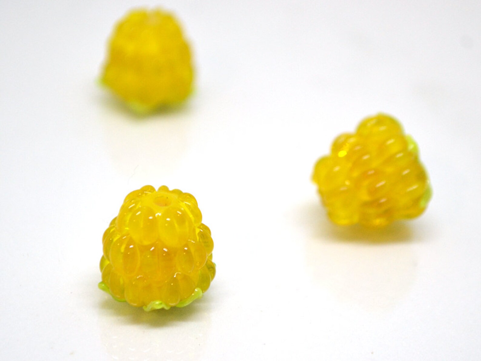 Yellow glass raspberry Gloss Lampwork berries Yellow | Etsy