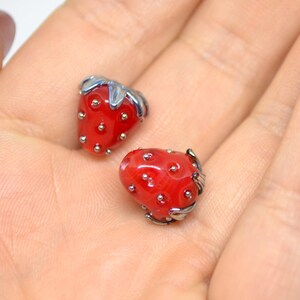 Big 12mm Strawberry Lampwork Beads, Red Glass Berry, Glass Strawberry ...