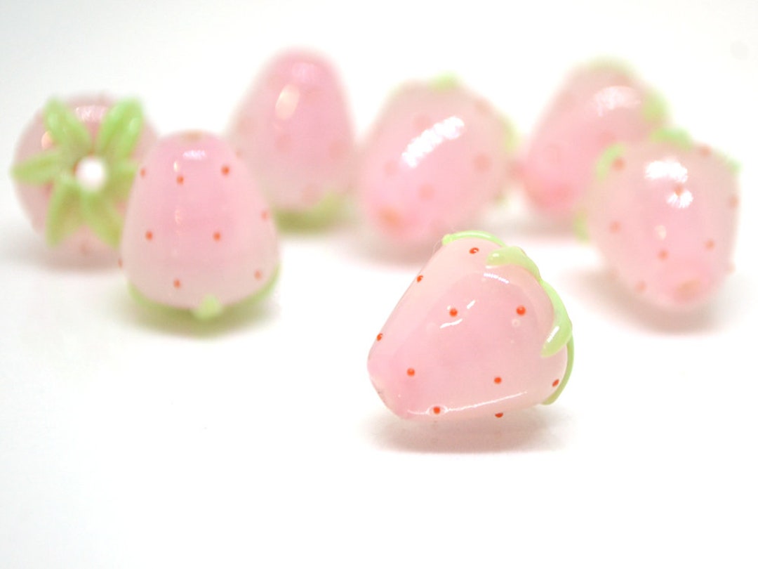 Pink Strawberry Glass Beads, Lampwork Berries, Lampwork Strawberry ...
