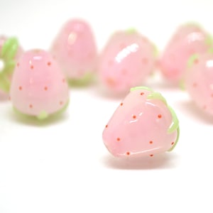 Pink Strawberry Glass Beads, Lampwork Berries, Lampwork Strawberry ...