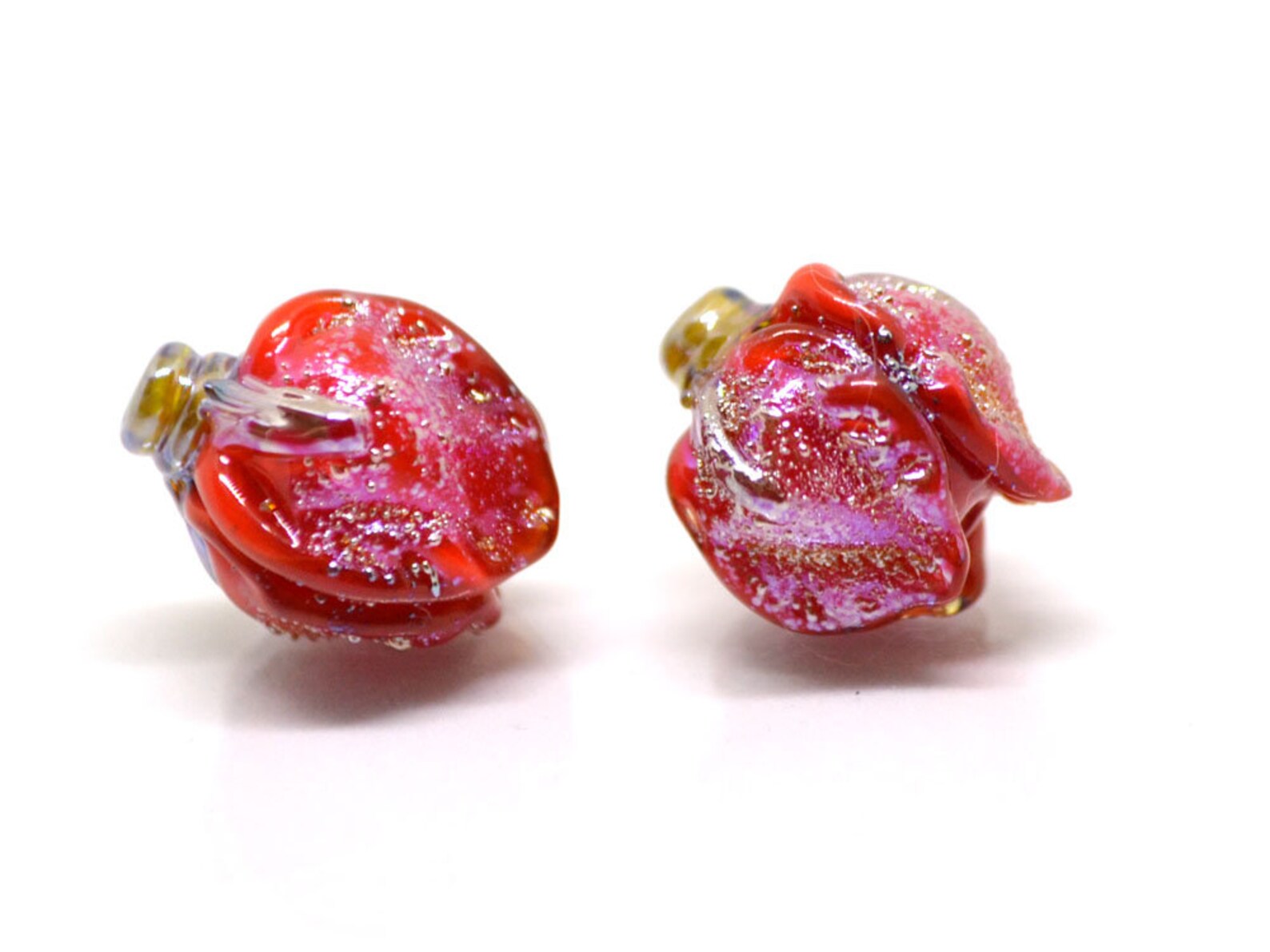 Scarlet Red Rose Bud Beads, Glitter Lampwork Bead, Stardust Flower ...