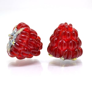 Red Silver Lampwork Raspberry, Red Glass Berries, Gloss Lampwork Beads ...