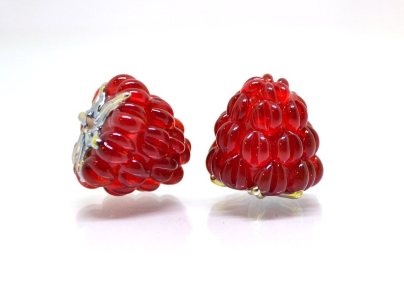 Red Silver Lampwork Raspberry Red Glass Berries Gloss - Etsy