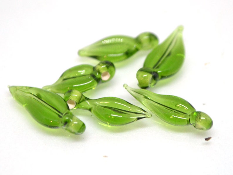 Green Lampwork Leaf Beads Glass Leaves Top Drilled Leaf Beads - Etsy