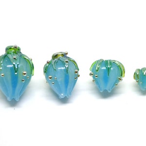 Powder Blue Glass Beads, Handmade Glass Beads, Lampwork Flower Beads ...