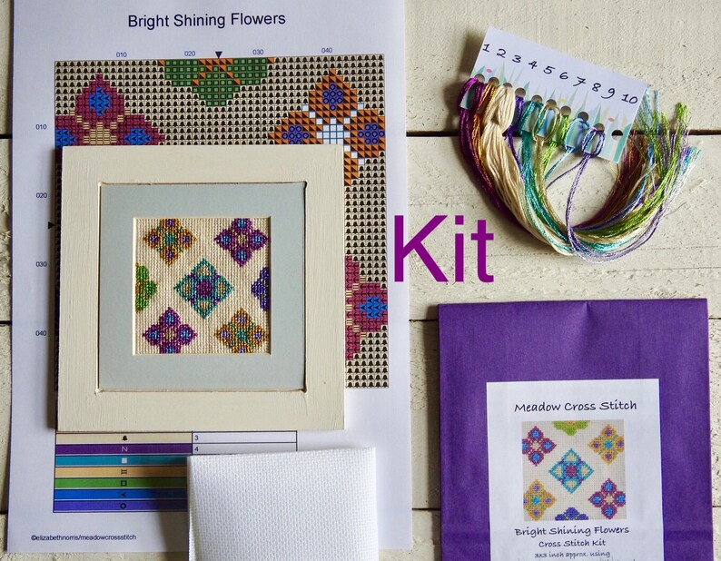 Modern Cross Stitch 'bright Shining Flowers' Cross - Etsy