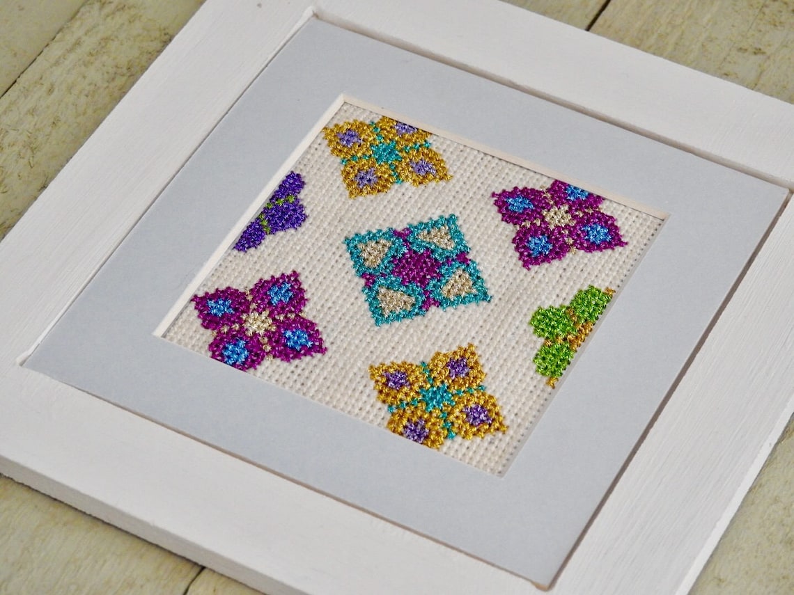 Modern Cross Stitch 'bright Shining Flowers' Cross - Etsy