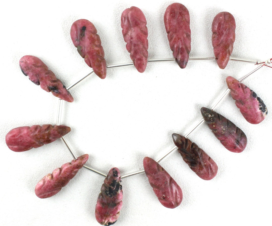 Natural Rhodonite Pear Beads: Carved Gemstone Jewelry Making (12 Pieces ...
