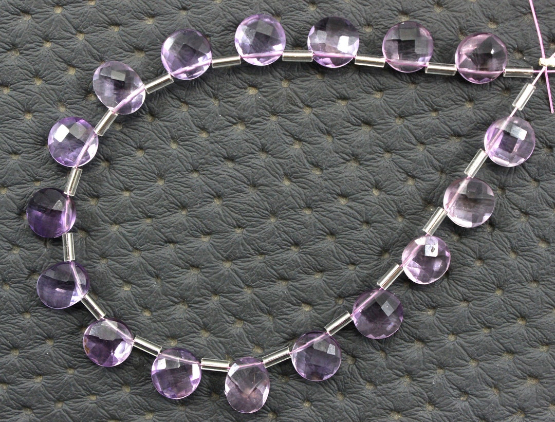 Faceted Pink Amethyst Coin Beads, 8mm Briolette Gemstone - 17 Pieces ...
