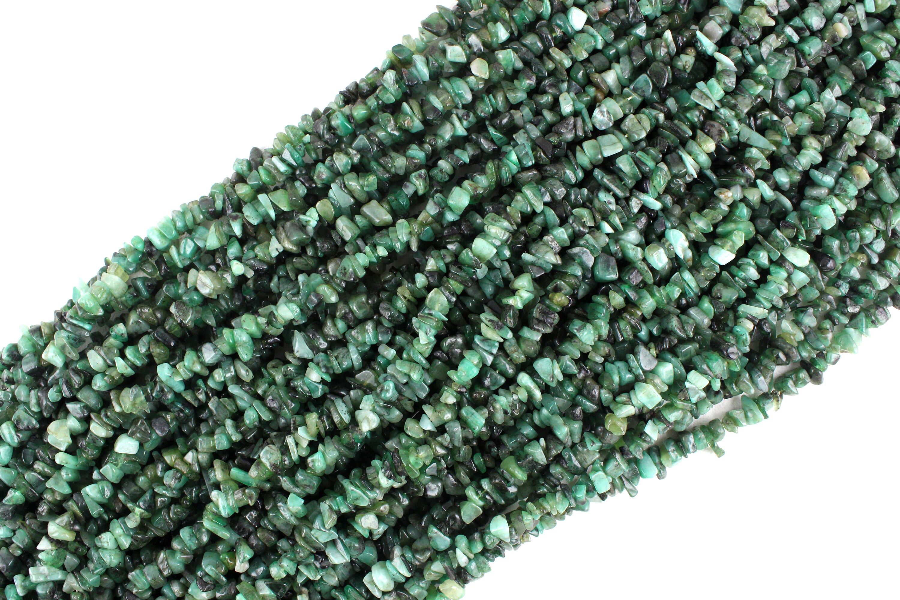 16" Natural Emerald Chip Beads: 5-7mm Polished Gemstone Jewelry Making ...