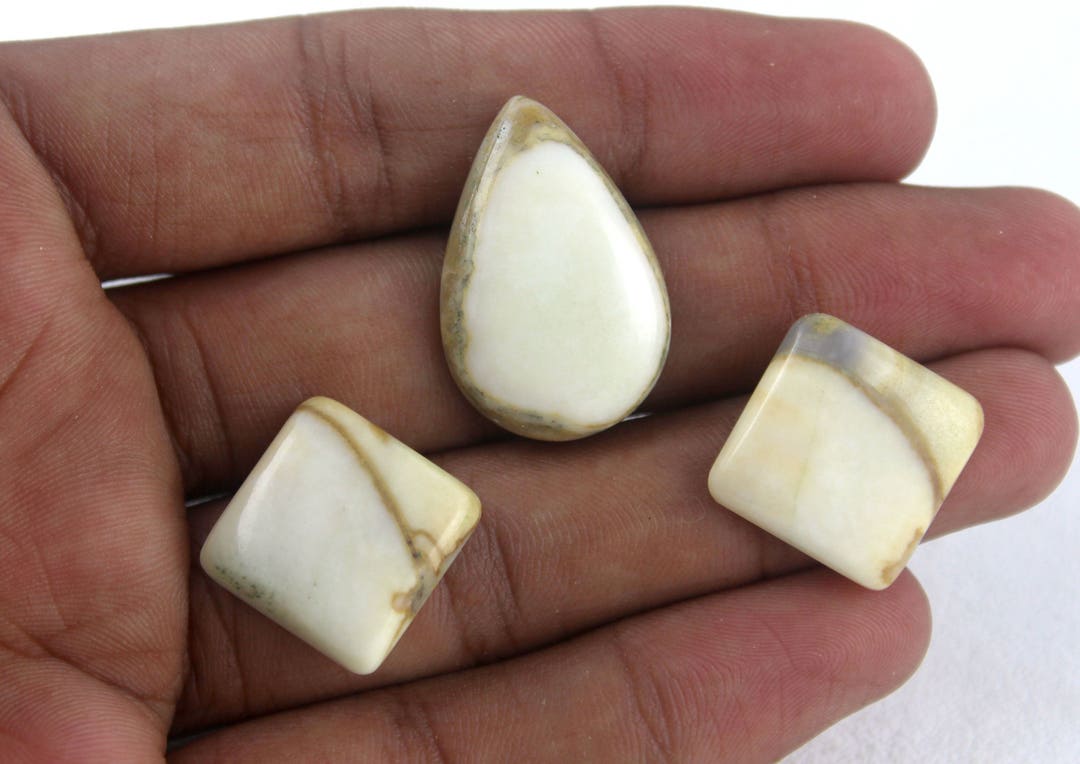 White Mookaite Jasper Cabochon Lot: Pear & Square Gemstones - Etsy