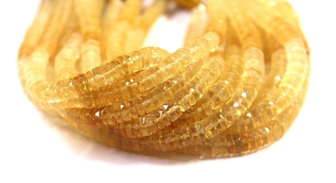 8" Citrine Gemstone Beads: 6-6.5mm Faceted Wheel Shape, Ombre Strand - Etsy